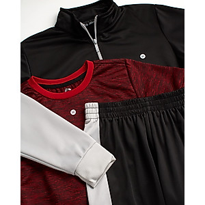 RBX Boys' Jogger Set - 3 Piece Tricot Sweatshirt, Sweatpants, and T-Shirt Tracksuit (8-12), Size 8, Black Red Space Dye