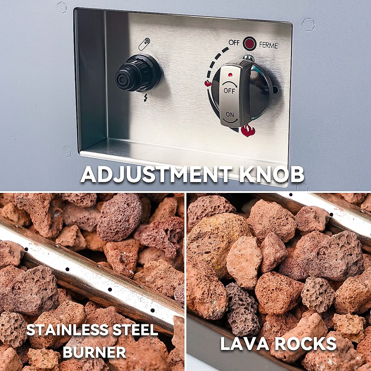 Onlyfire Premium 60” Outdoor Fire Pit Table with Lava Rocks& 12FT Hose, Large Propane Gas Firepit, Smokeless Fireplace 60,000BTU, Flame Adjustable for Backyard Patio Bonfire Party, Patio Heater FP015