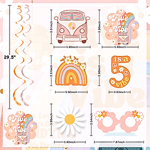 K KUMEED Groovy 5th Birthday Party Decorations,Five is A Vibe Hanging Swirl Decorations Hippie Rainbow Daisy Flower for Girls Groovy 5 Years Old Birthday Party