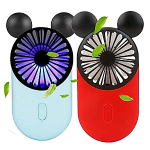 ZSHMJMJ Cute Personal Mini Fan(2 PACK), Mini Handheld Fan, USB Rechargeable Portable Fan with Stylish LED Light,3 Speed Adjustable,Cute Mouse,for Kids Girls Woman Home Office Outdoor Travel