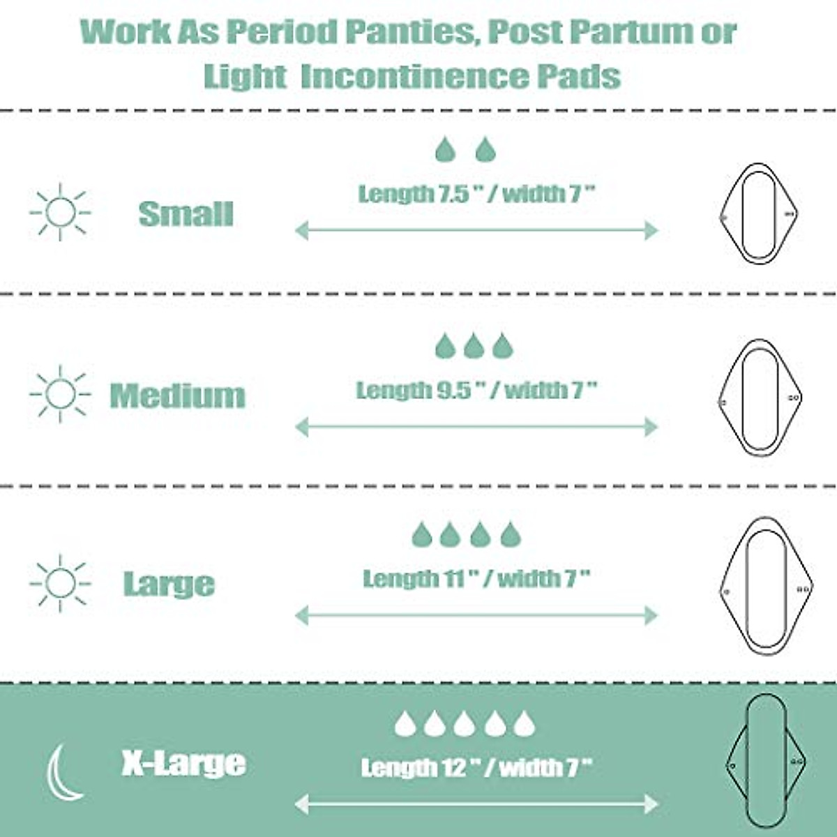 wegreeco Bamboo Charcoal Reusable Menstrual Pads - Reusable Sanitary Pads | Reusable Panty Liners | Soft Cloth Menstrual Pads - 6 Pack with 1 Cloth Mini Wet Bag (Small, Black)