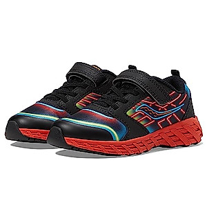 Saucony Wind Alternative Closure Sneaker, NEON/Black/RED, 2 US Unisex Big Kid