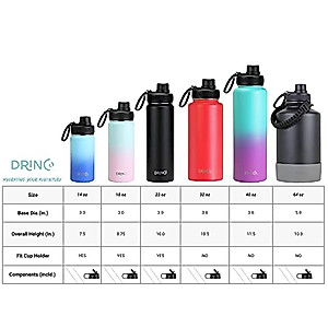 DRINCO Stainless Steel Water Bottle Spout Lid Vacuum Insulated Double Wall Water Bottle Wide Mouth (40oz 32oz 22oz 18oz 14oz) Leak Proof Keeps Cold or Hot (22 oz, 22oz Flamingo Pink)