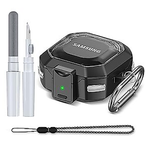 [with Lock]Case for Galaxy Buds 2 Pro Case(2022)/Galaxy Buds Pro Case(2021)/Galaxy Buds 2 Case (2021)/Galaxy Buds Live Case(2020), Clear Carbon Fiber Protective Case with Keychain/Cleaner Pen (Black)