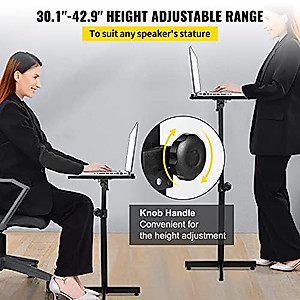VEVOR Lectern Podium Stand, Height Adjustable Laptop Table, Portable Presentation Standing for Classroom, Office, Church, Tilting Desktop with Edge Stopper, Black