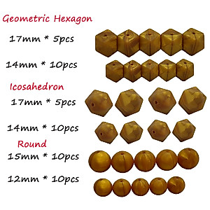 Alenybeby 50pcs DIY Silicone Pearl Beads Set 14mm 17mm Silicone Hexagon Icosahedron Beads for Pen 12mm 15mm Silicone Round Beads for Keychain Mom Craft Jewelry Craft Making