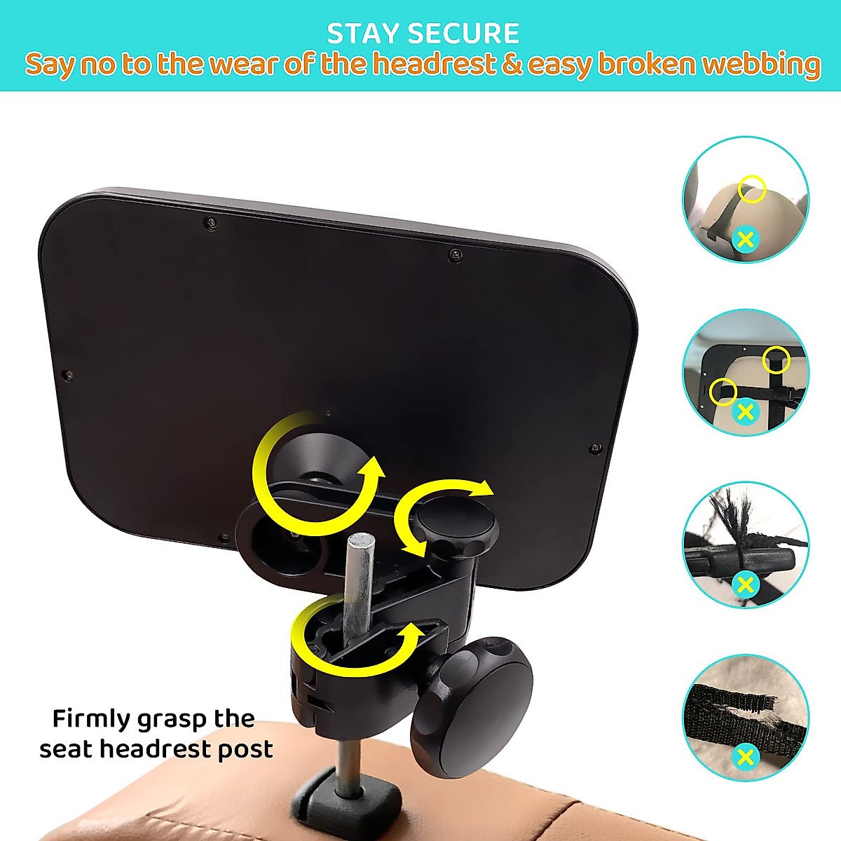 KINSEI Baby Car Mirror Safety Car Seat Mirror for Rear Facing Infant with Wide Crystal Clear View Shatterproof Fully Assembled Newborn Safety with Secure Headrest Clamp Holder