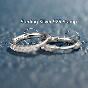 FANCIME 14K White Gold Plated Sterling Silver Hoops Round Cut Clear CZ Cubic Zirconia Hinged Cartilage Dainty Huggie Tiny Small Hoop Earrings for Women, 13mm