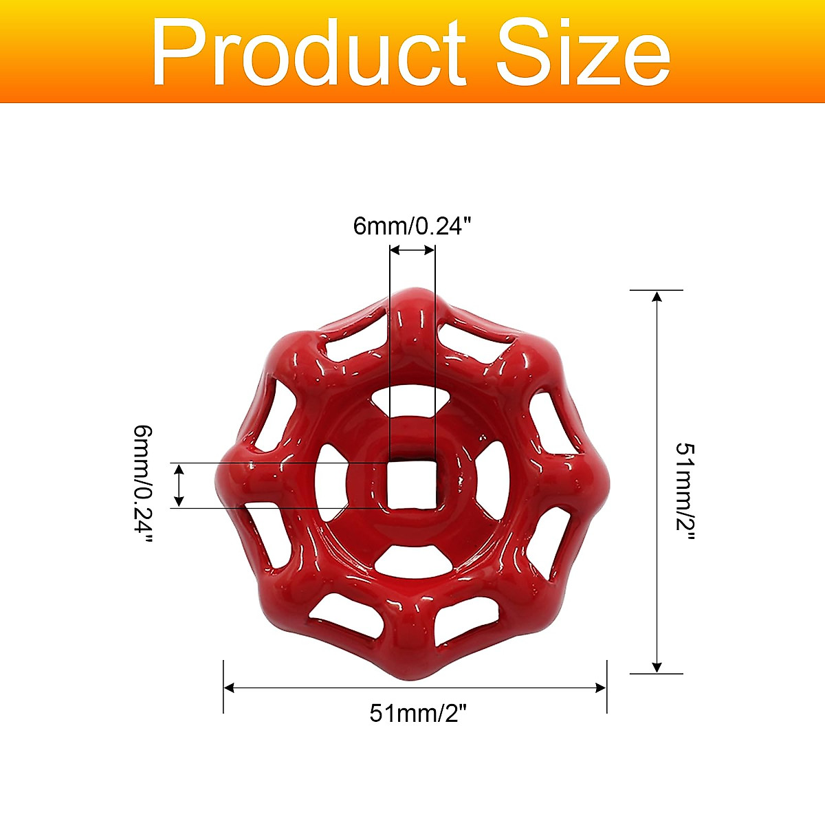 Unlorspy 2Pcs Red Round Wheel Handle Hose Bib Handle 6x6mm Iron Outside Faucet for Valve Shafts Replacement Parts