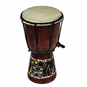 Aboriginal Dot Painted Elephant Djembe Drum 8 Inches Tall 4.5 Inch Diameter