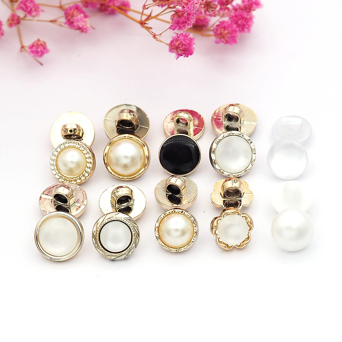 Wiosny 10 Stylish Resin Button Suits Sewing Button for Crafting, Sewing Replacement, Knitting Sweaters Handmade Crafts It's stored in a Plastic Box(11mm＆11.5mm＆12.5mm＆13mm,Black & White & Gold)