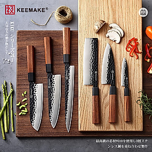 KEEMAKE Deba Knife 6 inch, Double Bevel Japanese 440C Stainless Steel Fish/Fillet Knife with G10 Bolster Octagonal Wood Handle