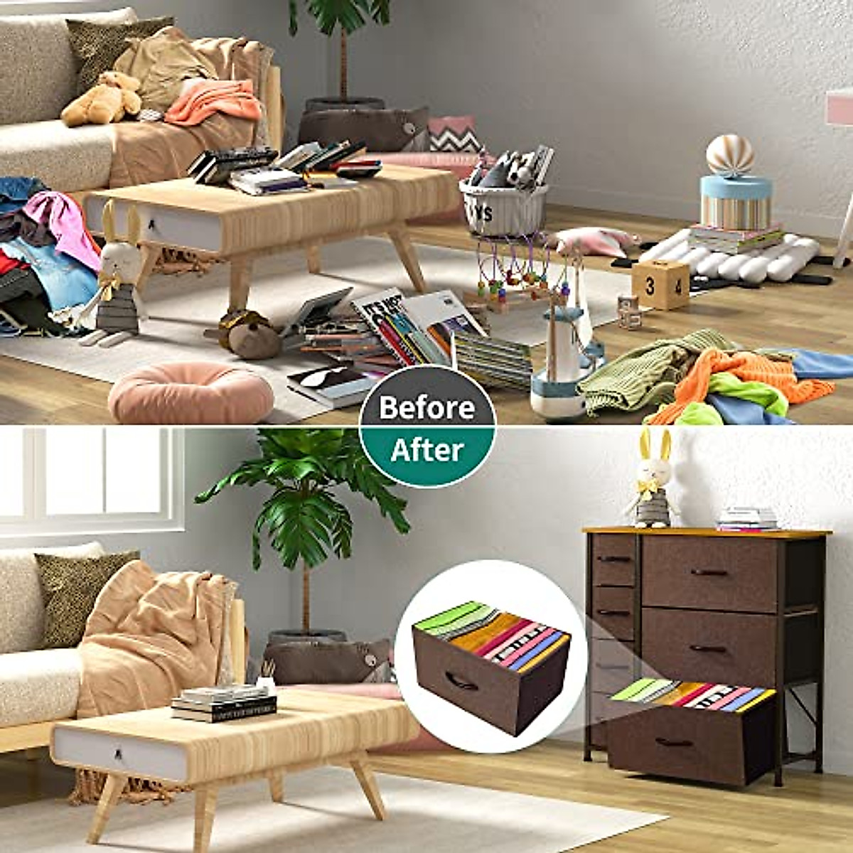YITAHOME 7 Drawers Fabric Dresser, Furniture Storage Drawer Unit, Sturdy Steel Frame, Wooden Top & Easy Pull Fabric Bins, Vertical Organizer Tower Chest for Closet, Bedroom, Entryway, Nursery(Brown)