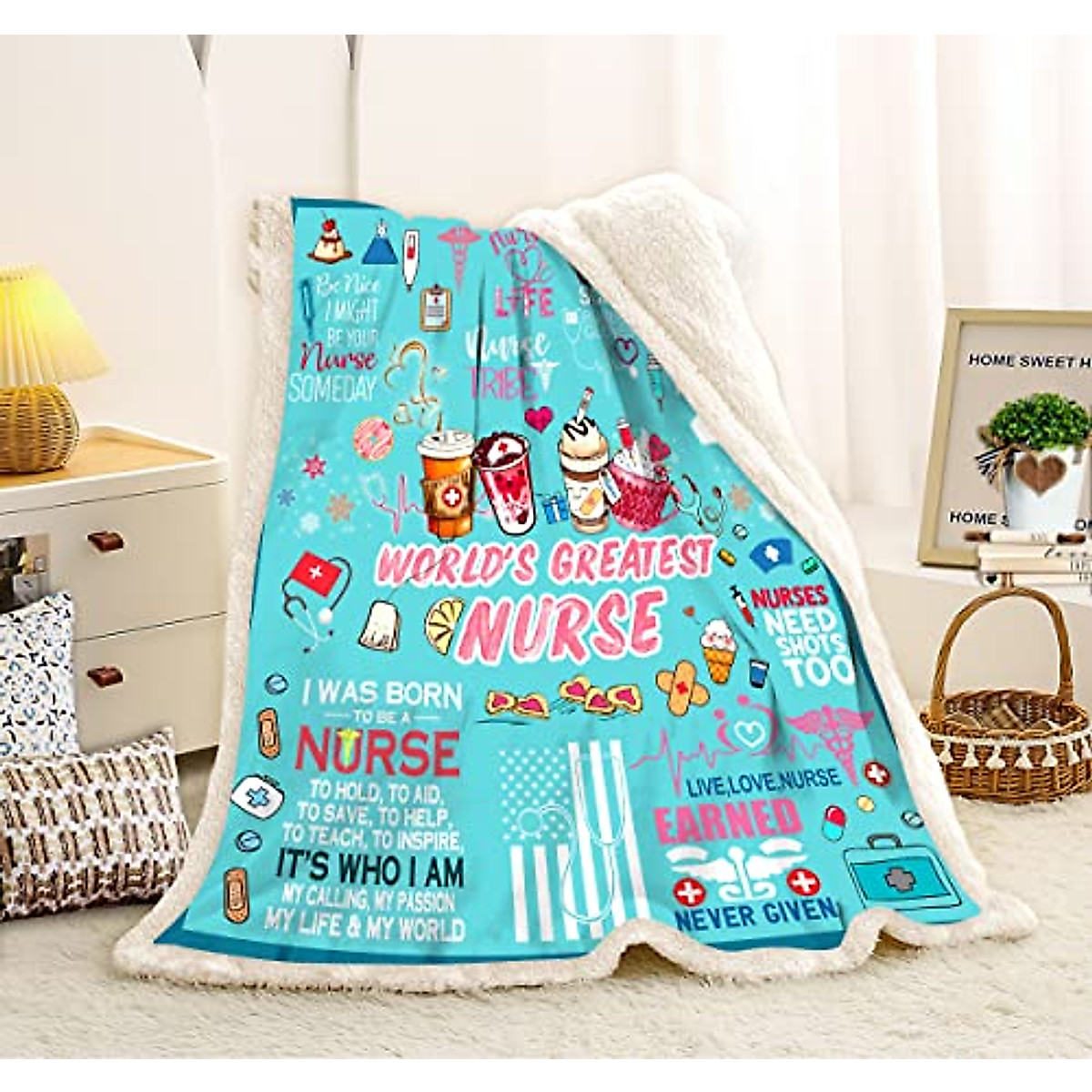 Nurse Gifts Nurse Week Gifts Throw Blanket,Nurse Gifts for Women,Nurse Appreciation Gifts,Nurse Gifts for Nursing Student Soft Fluffy Sherpa Warm Throw Blankets (H10,50"x 60")