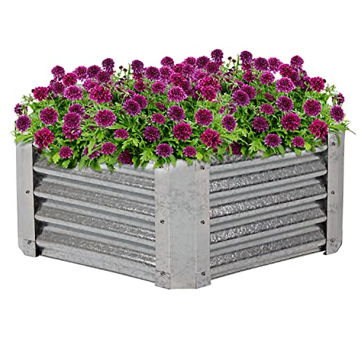 Sunnydaze 40" Hexagon Galvanized Steel Raised Garden Bed Kit - Outdoor Metal Planter for Plants and Vegetables - Silver