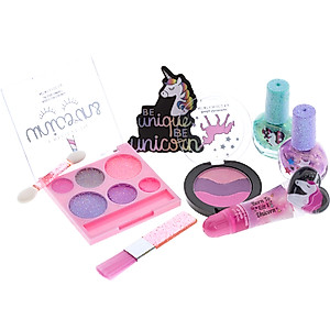Townley Girl Unicorn Makeup Set with 8 Pieces, Including Lip Gloss, Nail Polish, Body Shimmer and More in Unicorn Bag, Ages 3+ for Parties, Sleepovers and Makeovers
