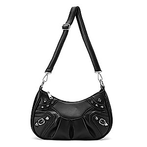 Women's Small Shoulder Handbag with Silver Chain and Removable Coin Pouch and Crossbody Strap (Black)