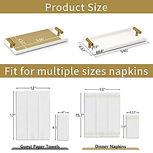 STWWO Napkin Holder for Bathroom, Guest Towel Holder Tray for Bathroom, White Guest Napkin Holders with Golden T-Handle, Disposable Hand Towel Tray for Guest Room, Table, Kitchen