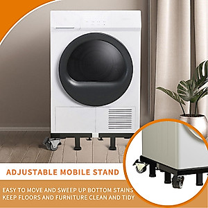 ANBase Heavy Duty All Steel Fridge Stand Mobile Base with 4 Locking Wheels and 8 Sturdy Feet 16.9"-26" Adjustable Furniture Dolly for Washer, Refrigerator and Dryer（Black）