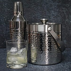Chef Craft Hammered Double Walled Ice Bucket, 2 quart volume, Stainless Steel