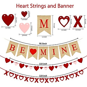 4Pcs Valentines Day Decorations Set No DIY Required BE MINE Love Heart XO Garlands Banner for Home Classroom Office Wedding Party Anniversary