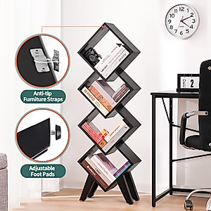 Yoobure Black Bookshelf - Small Book Shelf, 4-Tier Tall Bookcases Book Organizer, Industrial Bookshelves Floor Standing for CDs/Books in Small Spaces, Bedroom, Living Room, Home Office