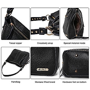 Montana West Purses For Women Black Crossbody Purse Shoulder Bag Leather Handbag Hobo Bags for Women MBB-MWC-1001S-BK
