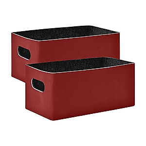Maroon Foldable Basket Rectangular Storage Basket Sets Decorative Organizing Baskets for Shelves, 2-Pack