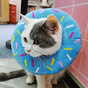 ZHUOKECE Cat Cone Collar Soft, Cute Cat Donut Cat Recovery Collar Adjustable Elizabethan Collar for Wound Healing, Comfortable Lightweight Neck Cone for Kitten Dog (Blue, M)