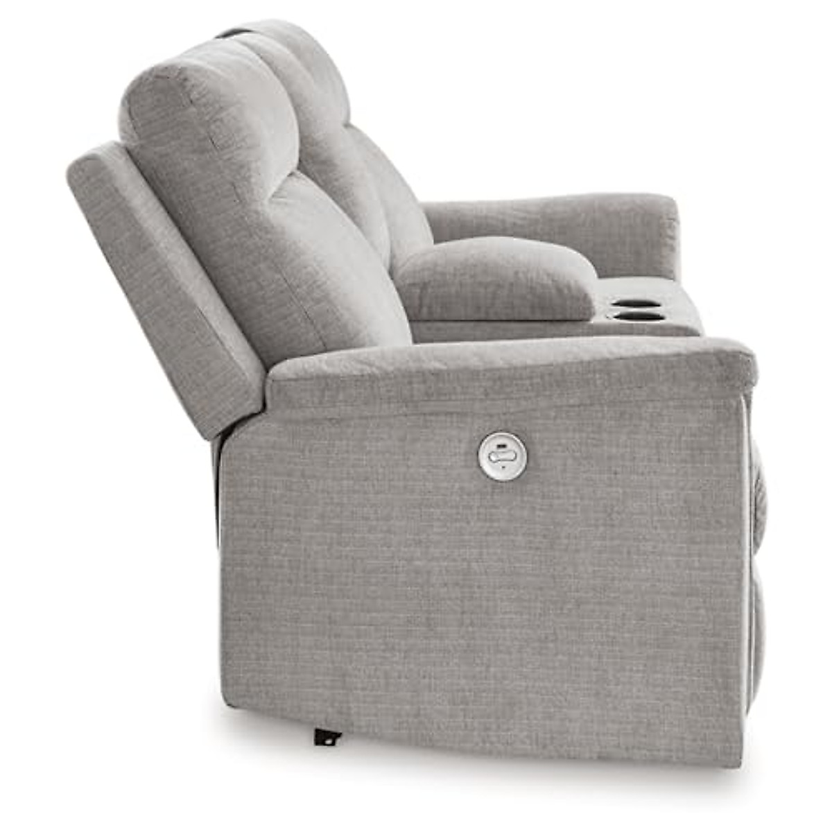 Signature Design by Ashley Barnsana Minimalist Power Reclining Loveseat with Console and USB Charging Ports, Light Gray