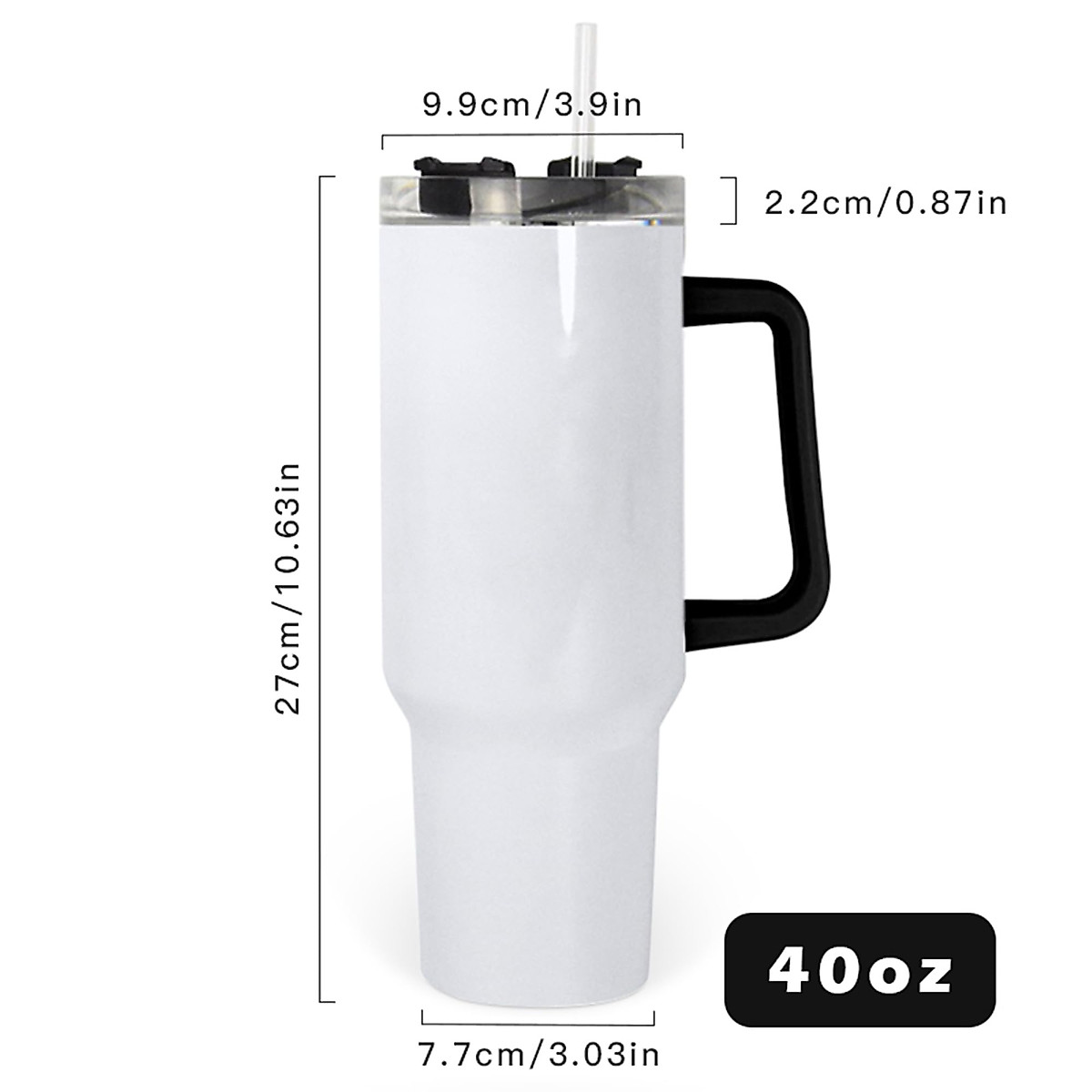 Icesip 12pack 40oz sublimation tumbler with white Handle Lid and Straw,Stainless Steel Double Wall Vacuum Insulated Travel Mug Cup Tumblers for Diy Craft Heat Press Print