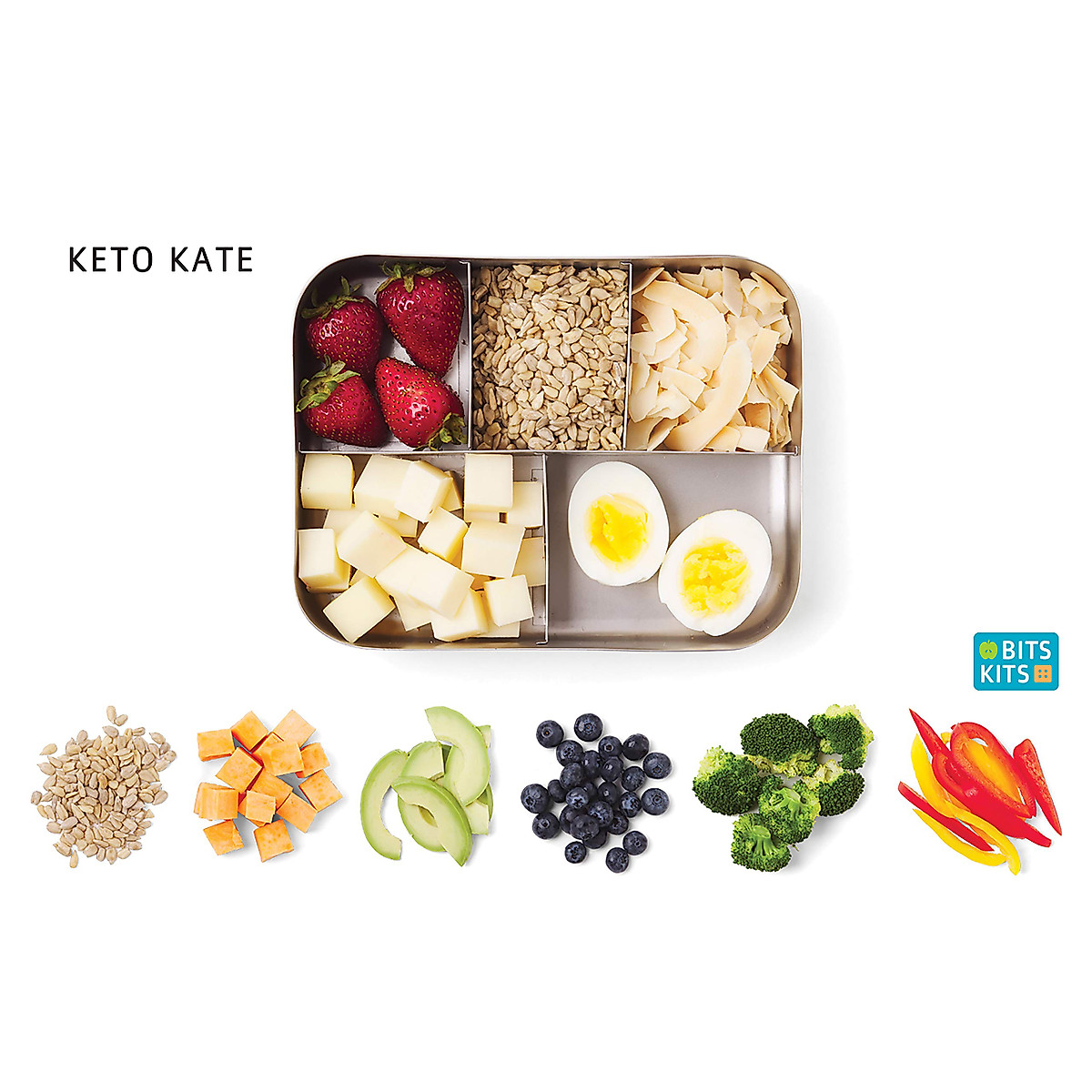 Bits Kits Stainless Steel Bento Box Lunch and Snack Container for Kids and Adults, 5 Sections