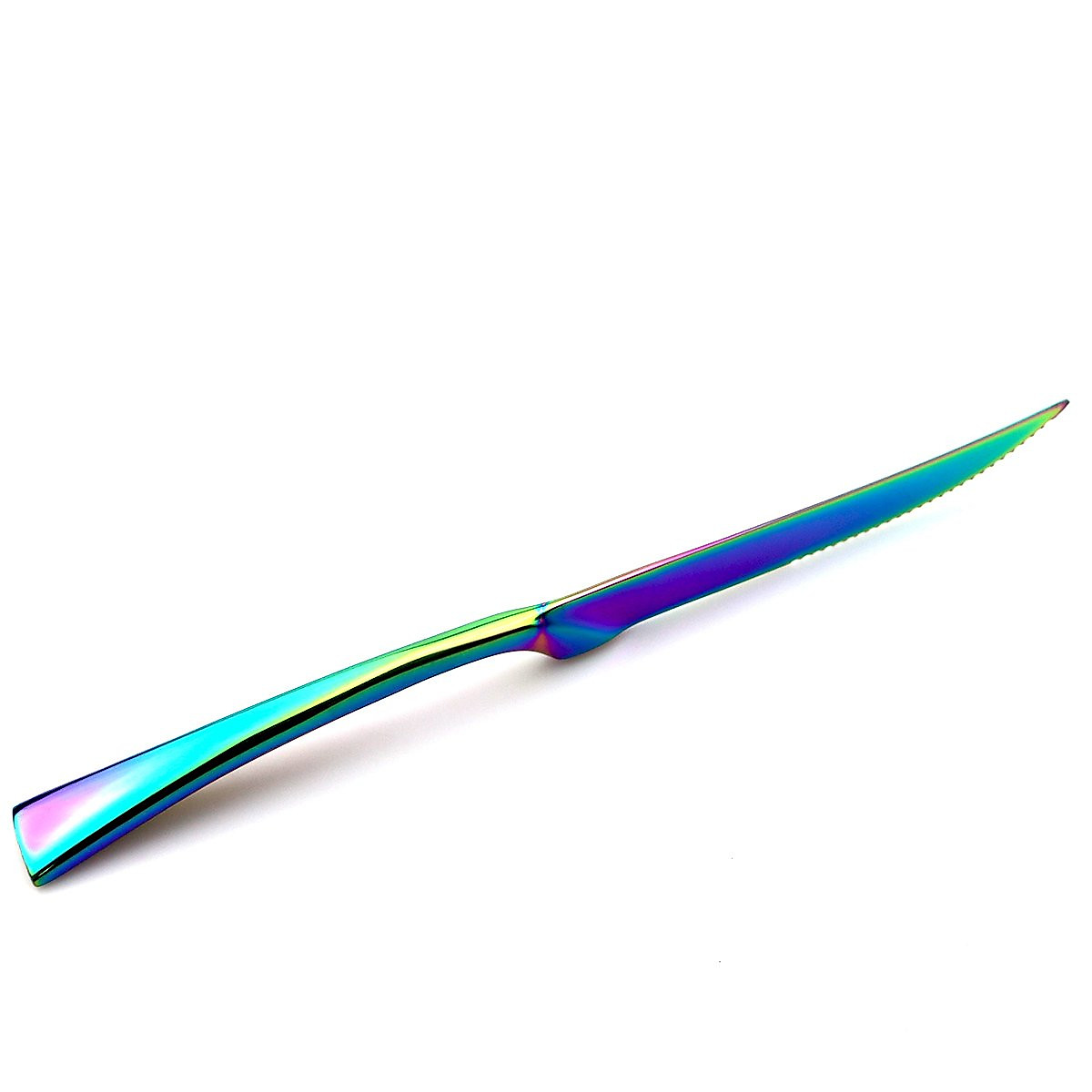 JASHII 18/10 Stainless Steel 8 Piece Mirror Polished Rainbow Serrated Steak Knife Colorful Serving Black Utensil Set