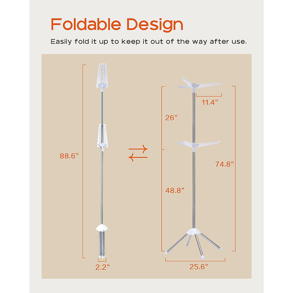CASAMAYA Clothes Drying Rack Foldable, 74.8 inch 2 Tier Laundry Drying Rack with Rotating Clothes Rail for 54 Pieces of Clothes, Space Saving, Indoor, Stainless Steel, White and Silver CDR002W01