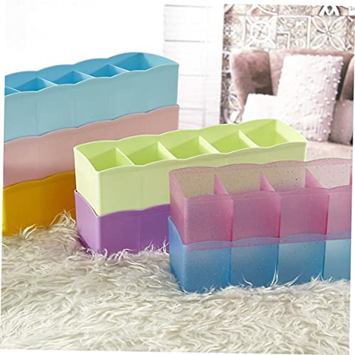HEMOTON Square Silicone Mold Plastic Storage Box Underwear Drawer Storage Bag Household Products Panties Plastic Underwear Organizer Net Pillow Drying Mesh