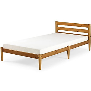 Mid-Century Modern Platform Bed/Solid Wood/Slat Headboard/Mattress Foundation of 10 Wood Slats - No Box Spring Needed/Easy Assembly, Mult. Colors, Twin (Castanho)