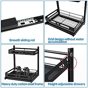 MOSTWOGO Sliding Under Sink Organizers and Storage, 2-Tier Carbon Steel Under Sink Organizer, Insert Adjustable Drawer-Bathroom Cabinet Organizer, No-Rust Under Sink Storage for Kitchen/Bathroom