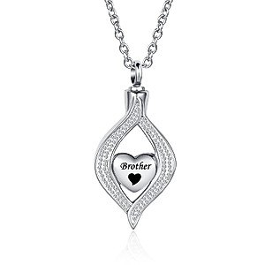 LuxglitterLin Teardrop Eye of My Heart Crystal Cremation Urn Necklace for Brother Ashes Holder Memorial Keepsake Pendant Jewelry