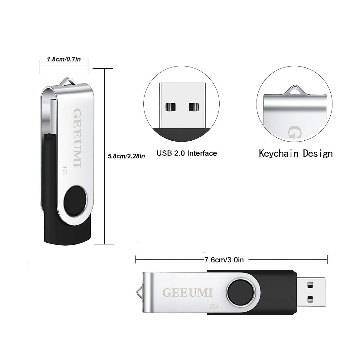 Flash Drive 2GB USB 2.0,20 Pack Swivel Memory Stick GEEUMI Bulk Thumb Drive,Pen Drives Jump Drive for Data Storage, File Backup(20 Pack,Black)