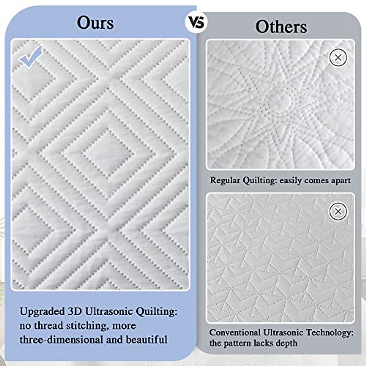 Qucover White Quilt Set California King, Soft Microfiber King Size Quilt Sets Oversized, 3D Ultrasonic Geometric Pattern Lightweight Summer Cal King Quilt 118x106, and 2 Pillow Shams