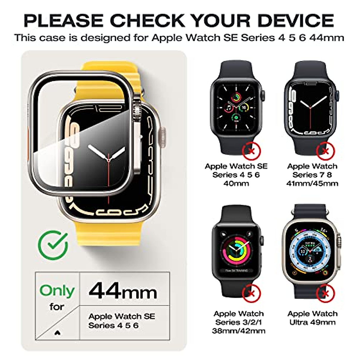 Tensea for Apple Watch Screen Protector Case Series SE 2nd SE 6 5 4 44mm【Apple Watch Ultra Style Case】, iWatch Protective Face Cover Look Like Ultra with Tempered Glass Film for Women Men (Titanium)