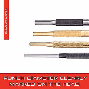 Starrett Drive Pin Punch with Knurled Grip for Driving Pins Into or Out of a Workpiece - Hardened and Tempered Steel, 4" Length, 3/32" Punch Diameter - 565B