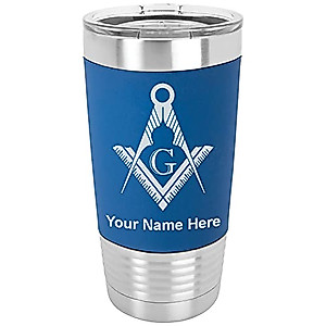 LaserGram 20oz Vacuum Insulated Tumbler Mug, Freemason Symbol, Personalized Engraving Included (Silicone Grip, Dark Blue)