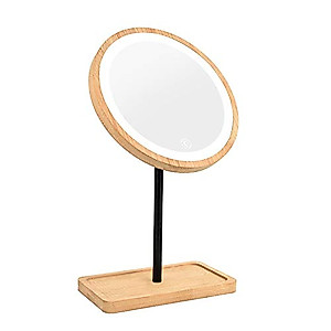 FQYYDD Illuminated Makeup Mirror Wooden Desktop Led Makeup Mirror Usb Charging Adjustable Bright