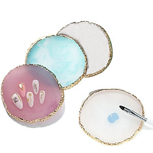 BETURY Resin Nail Art Palette, Nail Art Painting Mixed Color Palette Gold Edge Nail Gel Color Makeup Display Board (2#Pink)