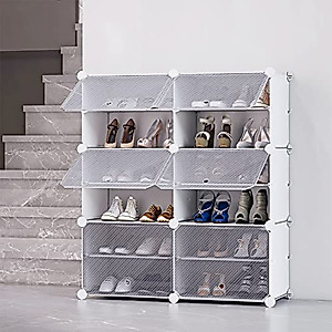 UNZIPE Shoe Rack for Entryway, 6 Cube 12-Tier Shoe Storage Cabinet 24 Pairs Plastic Freestanding Shoe Organizer DIY for Entryway Hallway Closet or Bedroom, White