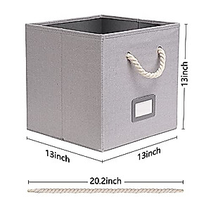 HONGKERNE Collapsible Fabric Storage Cubes 13x13x13inch,Foldable Storage Bin for Cube Organizer with Cotton Rope Handle Cube Storage Bins,Cubes Storage Bins for Closet and Shelves-Set of 4 Gray