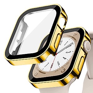 for Apple Watch Case 41mm,Hard Case with Tempered Glass Screen Protector,Watch Cover for Apple Watch Series 9 8 7 Screen Protector,Ultra-Thin Durable Waterproof Case,Gold