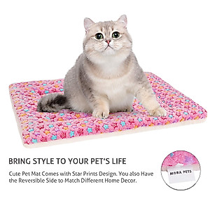Mora Pets Cat Bed Dog Crate Pad Ultra Soft Pet Bed with Cute Star Print Washable Crate Mat for Small Dogs and Indoor Cats Reversible Fleece Dog Kennel Pad Cat Carrier Mat 14 x 17.5 inch Pink