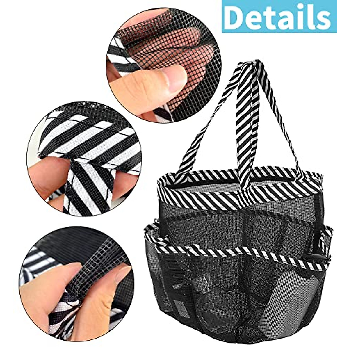 Reofrey Mesh Shower Caddy, Hanging Portable Shower Caddy Organizer Tote, with 8 Mesh Storage Pockets, for College Dorm, Travel, Gym, Camping(black)